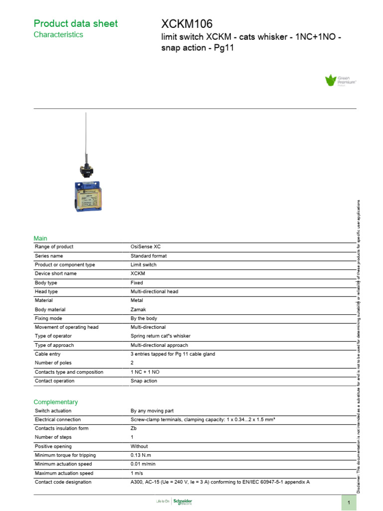OsiSense XC Standard - XCKM106 | PDF | Switch | Insulator (Electricity)