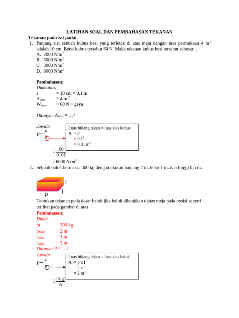 LATIHAN SOAL DAN PEMBAHASAN TEKANAN | PDF