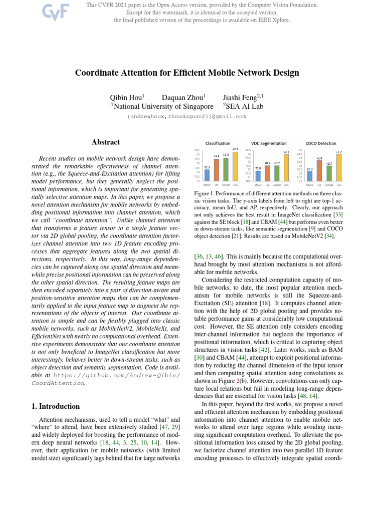 Hou Coordinate Attention For Efficient Mobile Network Design CVPR 2021 Paper | PDF | Attention ...