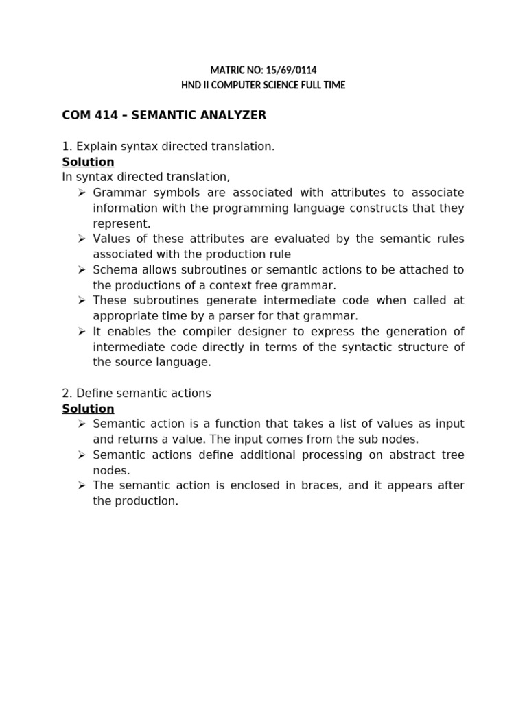 Com 414 Semantic Analyzer | PDF