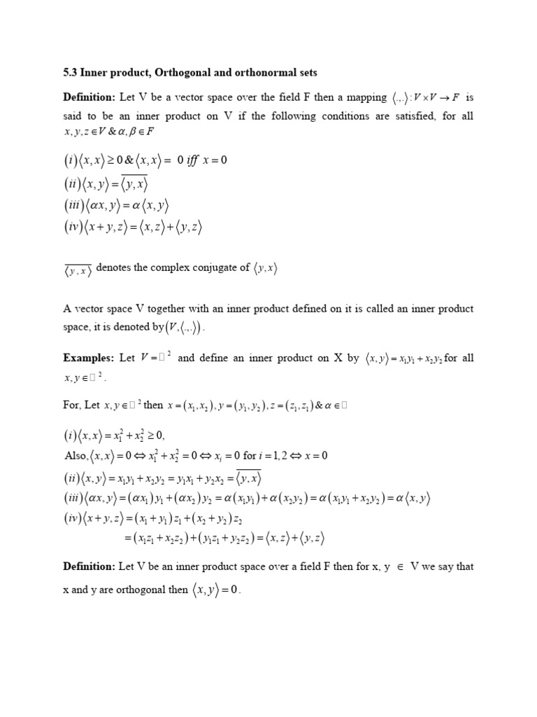 5.3 Inner product, othogonal and orthonormal set | PDF | Basis (Linear Algebra) | Vector Space