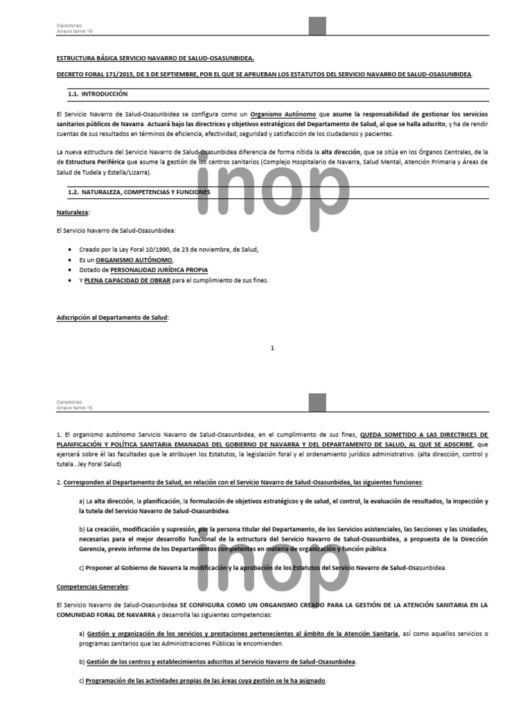 Tema 15. Estructura Básica SNS Inop | PDF | Hospital