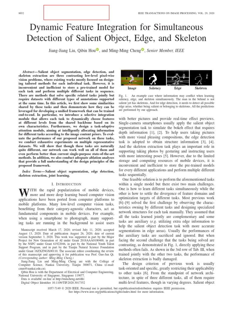 Dynamic Feature Integration For Simultaneous Detection of Salient Object Edge and Skeleton | PDF ...