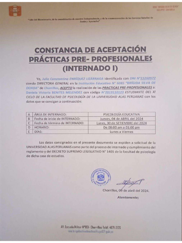 Carta de Aceptacion Internado 1 | PDF