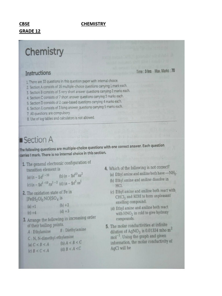 Cbse Class 12 Chem 70 M 2 | PDF