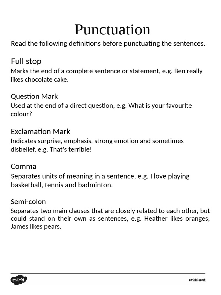 Punctuation Worksheets With Answers | PDF | Punctuation | Sentence ...