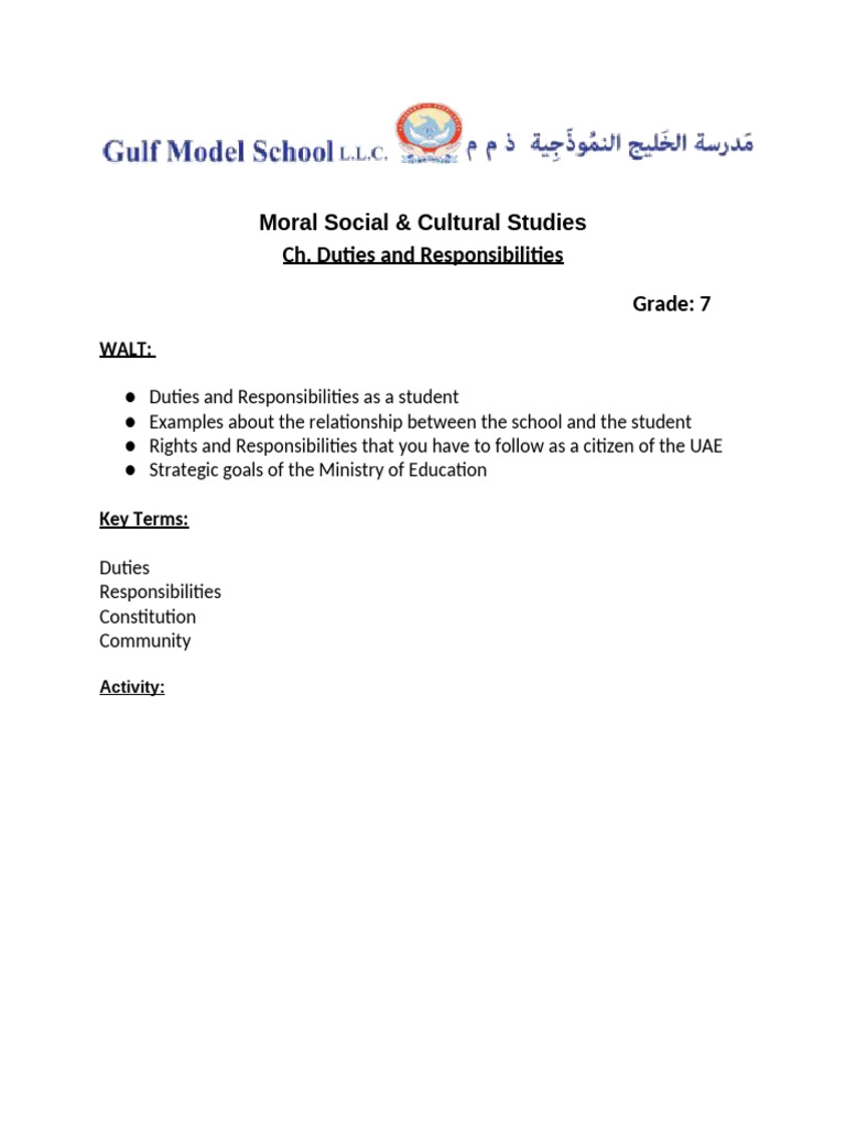 Student Duties and UAE Responsibilities | PDF | Citizenship | Social ...