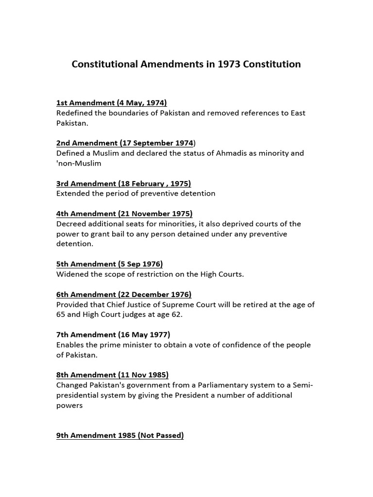Constitutional Amendments in 1973 Constitution | PDF | Khyber ...