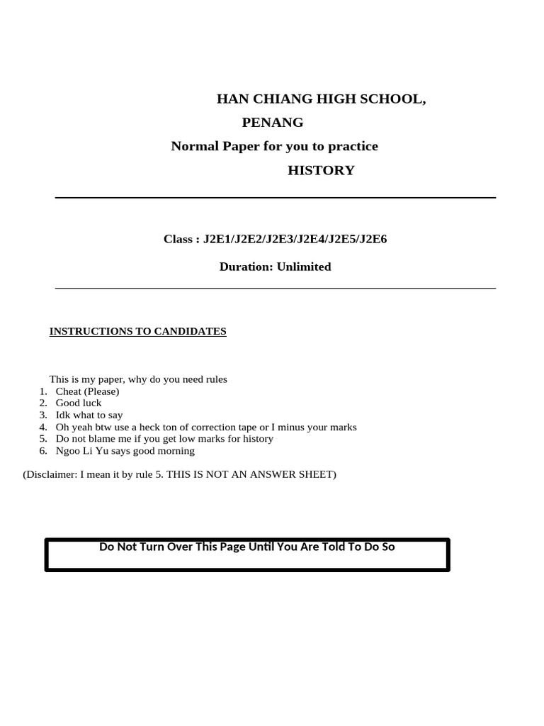 History Practice Paper for J2E Students | PDF | Napoleon | Political ...