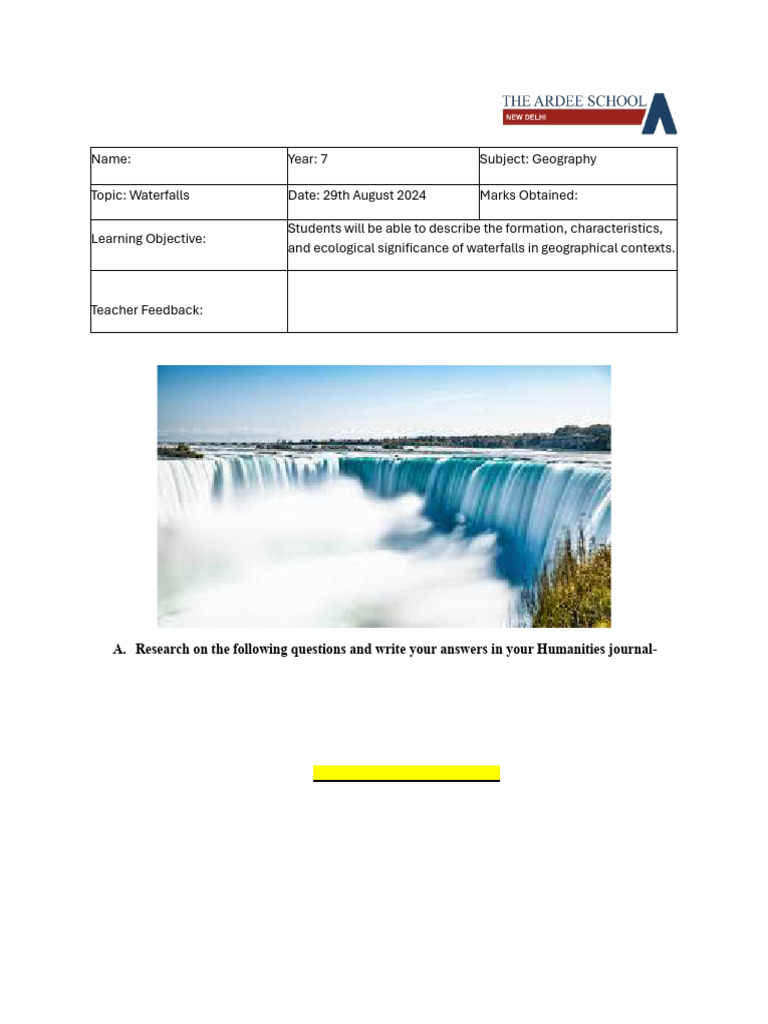 123131233worksheet On Waterfalls | PDF