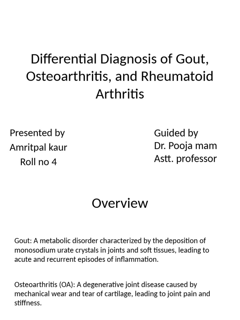 Differential Diagnosis Gout OA RA | PDF