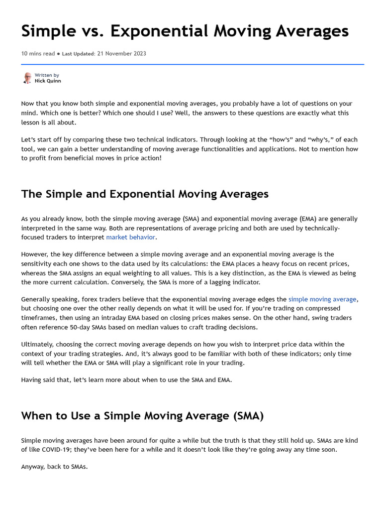 4.simple vs. Exponential Moving Averages in Forex | PDF | Moving ...