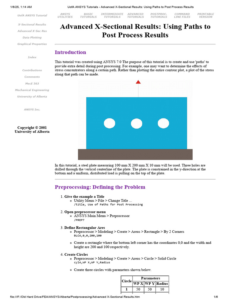UofA ANSYS Tutorials - Advanced X-Sectional Results - Using Paths To Post Process Results | PDF ...
