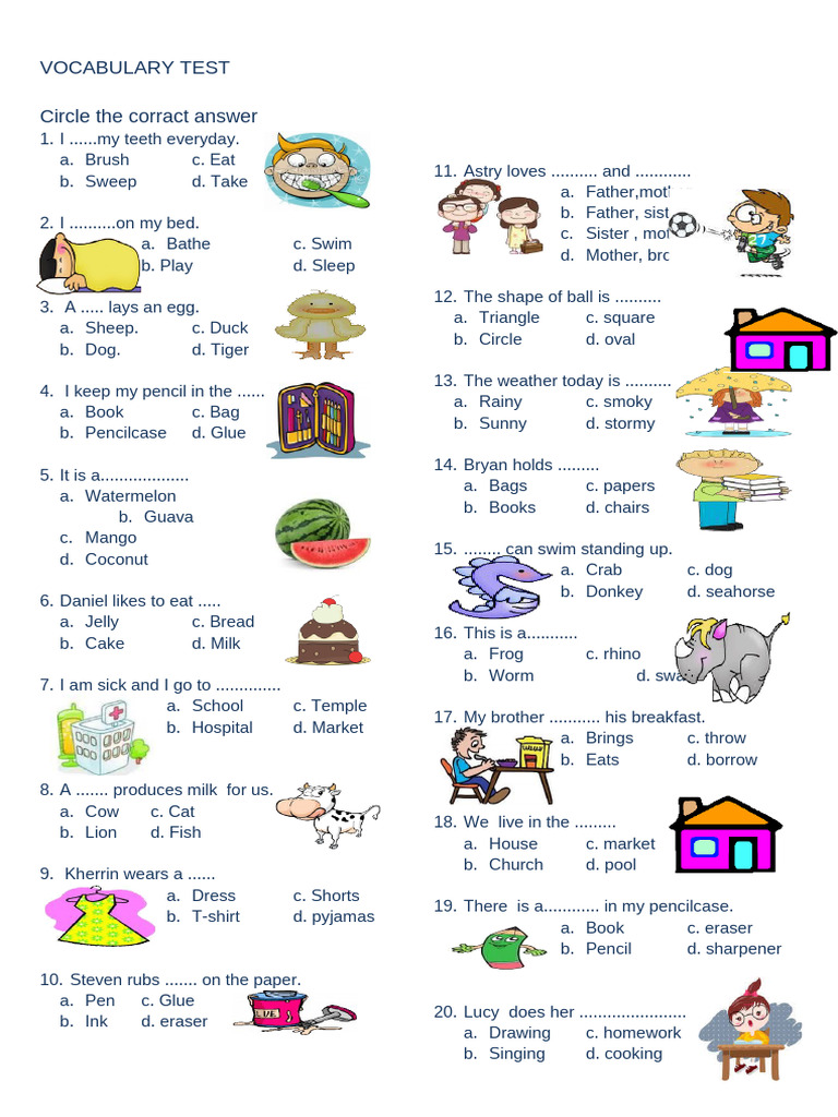 Vocabulary Test for Kids | PDF