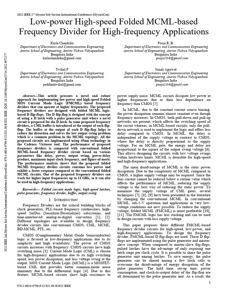 High-Speed FMCML Frequency Dividers | PDF | Cmos | Logic Gate