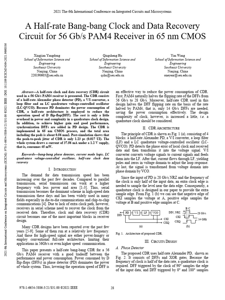 A Half-Rate Bang-Bang Clock and Data Recovery Circuit For 56 GB S PAM4 ...