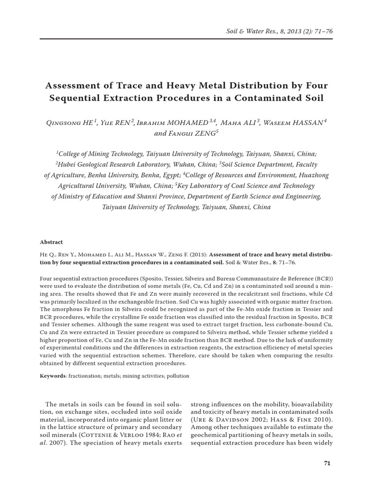 29 Assessment Of Trace And Heavy Metal Distribution By Four Sequential Extraction Procedures In