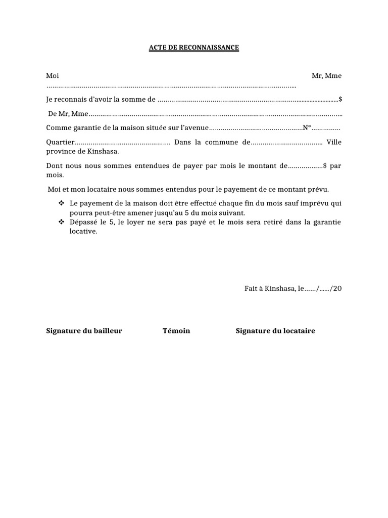 Acte de Reconnaissance Locative | PDF