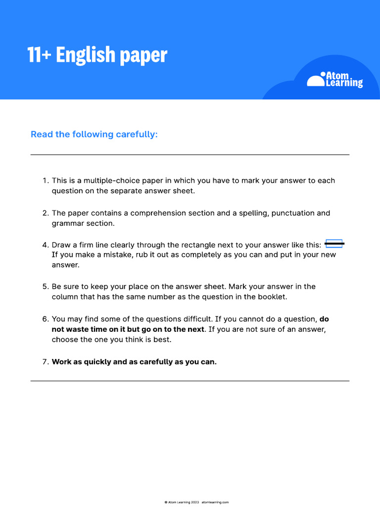 11+ English Paper-1 | PDF | Adverb | Verb