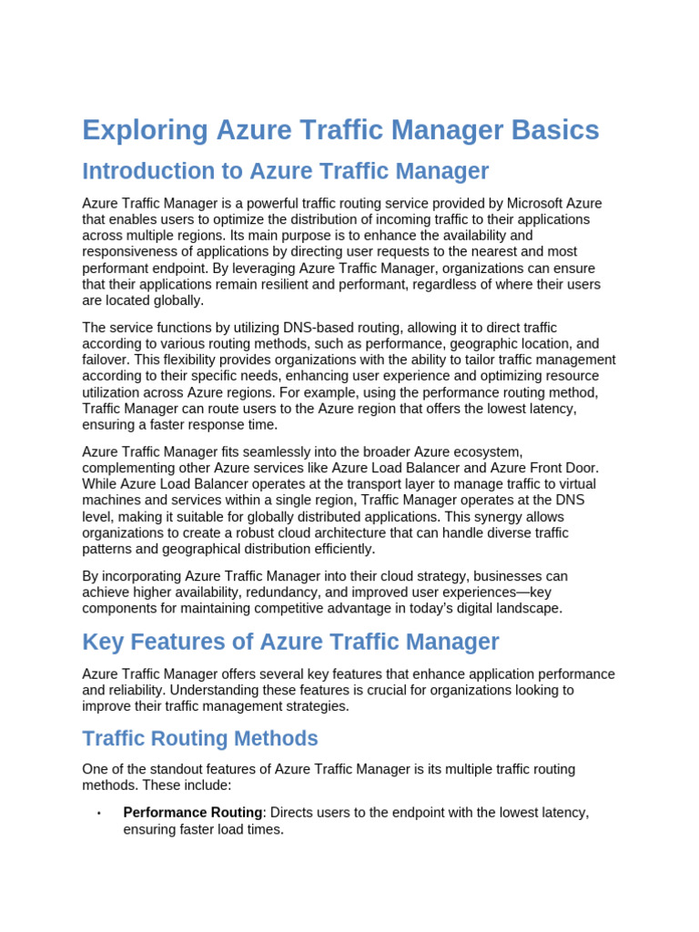 Exploring Azure Traffic Manager Basics | PDF | Microsoft Azure | Routing