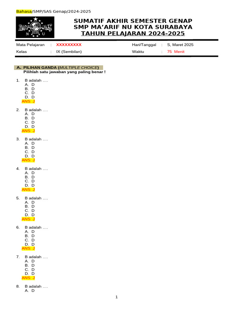 Contoh - NASKAH SOAL SAS Genap 2024-2025 | PDF