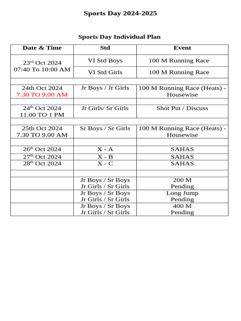 Sports Day Individual Plan 2 | PDF
