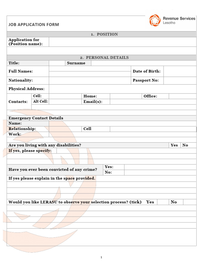 RSL Job Application Form | PDF