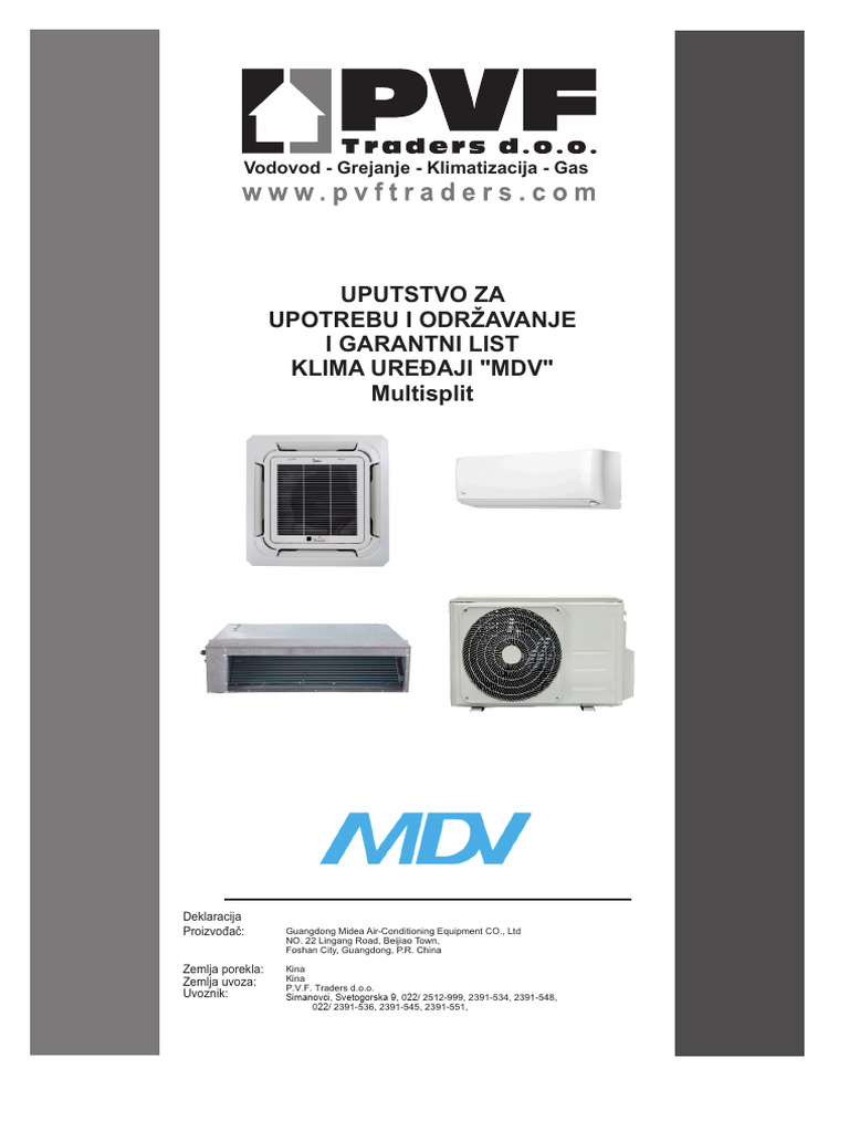 Uputstvo MDV Multisplit Sistem Novo | PDF