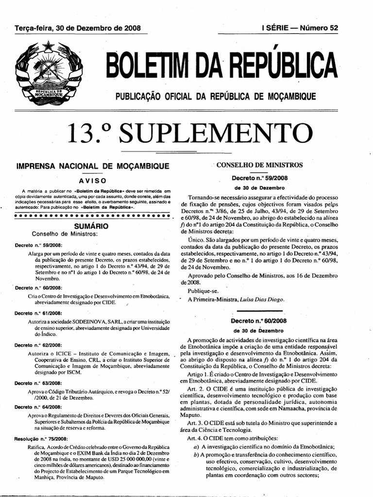 Avisos e Decretos do Boletim da República | PDF | Conselho de Segurança ...