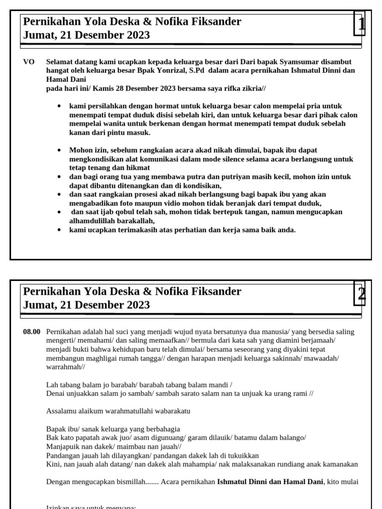 Susunan Acara Pernikahan Adat Mandar | PDF