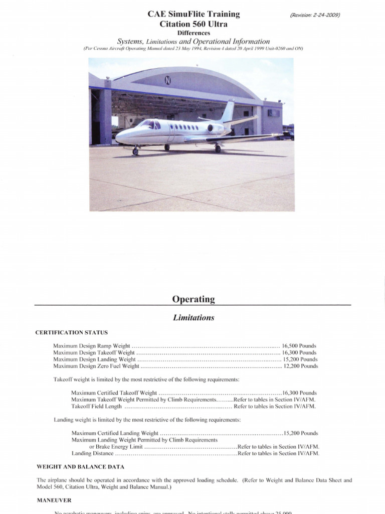 Citation 560 Ultra Operating Limits | PDF | Aileron | Landing Gear
