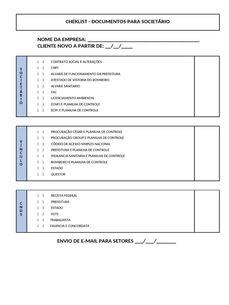 Checklist - Documentos Societario Novo | PDF