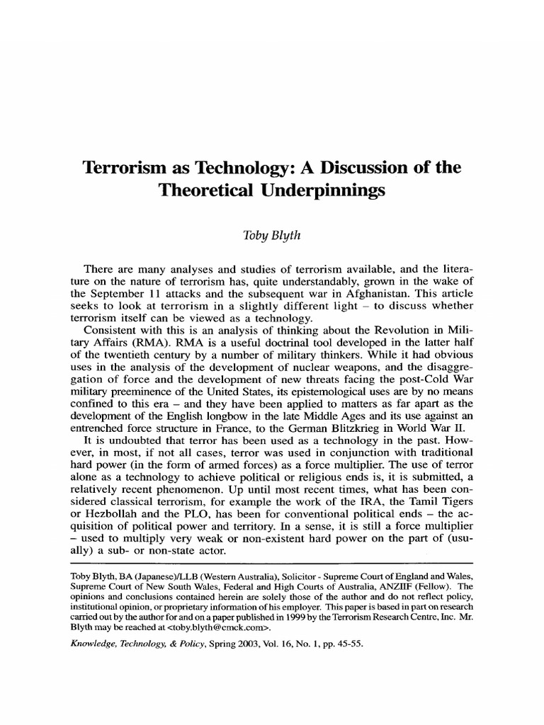 (Knowledge, Technology, and Policy 2003-Mar Vol. 16 Iss. 1) Toby Blyth ...