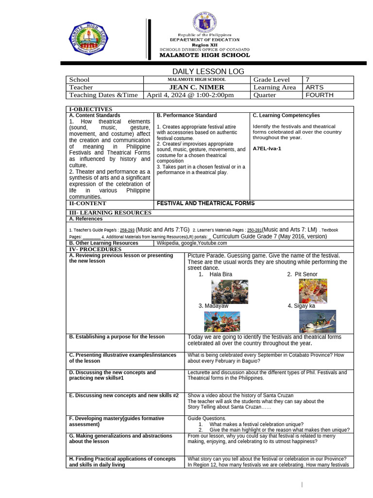 DLL-4TH-ARTS-Q4-S1 | PDF | Human Communication | Cognition