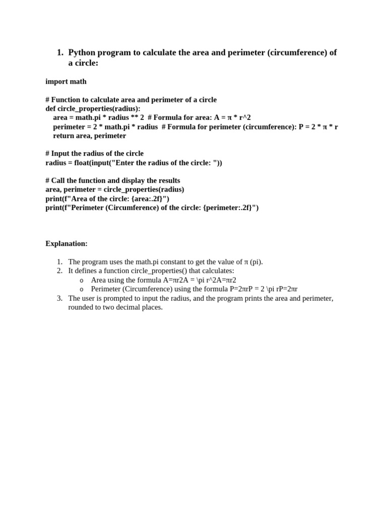 Python programs | PDF | Area | Pi Python programs | PDF | Area | Pi