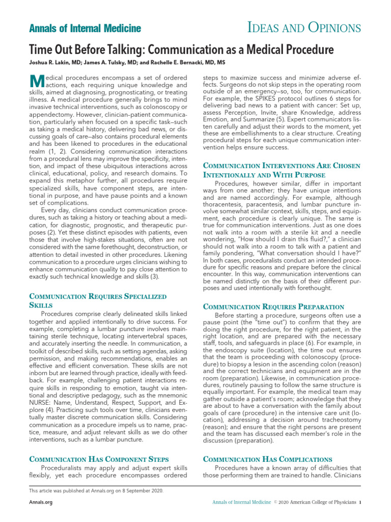 Communication as a Medical Procedure | PDF | Medicine | Communication