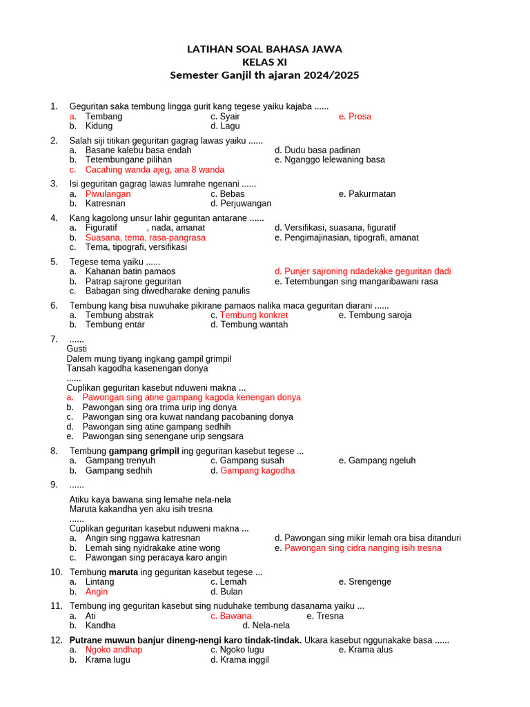 Latihan Soal Uas Xi BJ 2024 | PDF