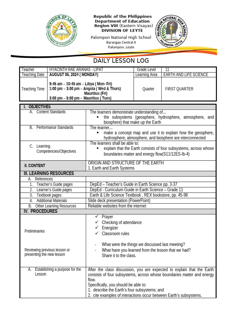 DLP - Day 6 - Earth's Subsystems | PDF | Plate Tectonics | Earth Sciences