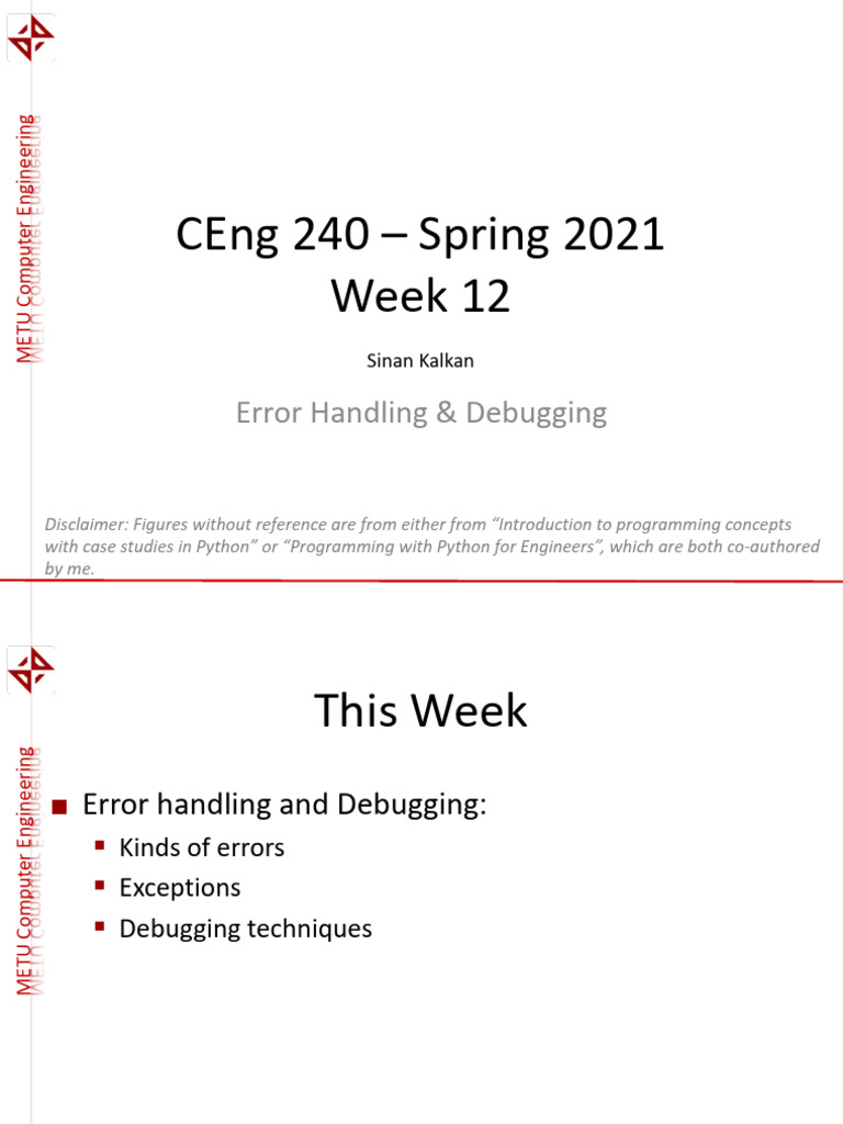 CENG240-2021__Week12__Error_Handling | PDF | Debugging | Software Engineering