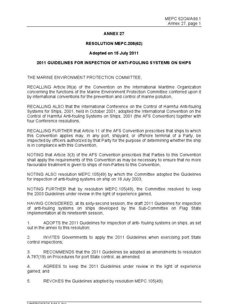 Resolution Mepc 208 62 | PDF | Safety | Sampling (Statistics)