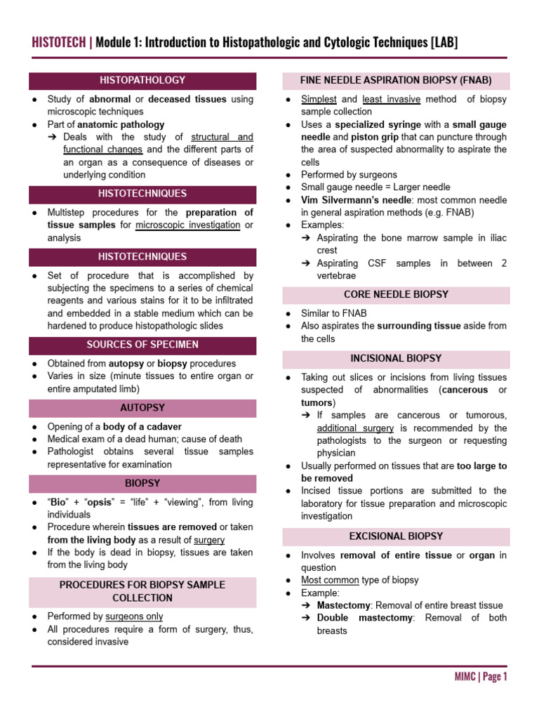 HISTOTECH - LAB - M1 | PDF | Biopsy | Histopathology