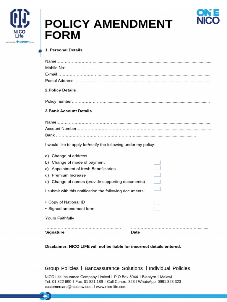 Policy Ammendment Form-4 | PDF