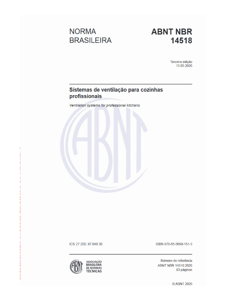 NBR 14518 2020 Sistemas de Ventilaao para Cozinhas Profissionais PDF Free | PDF
