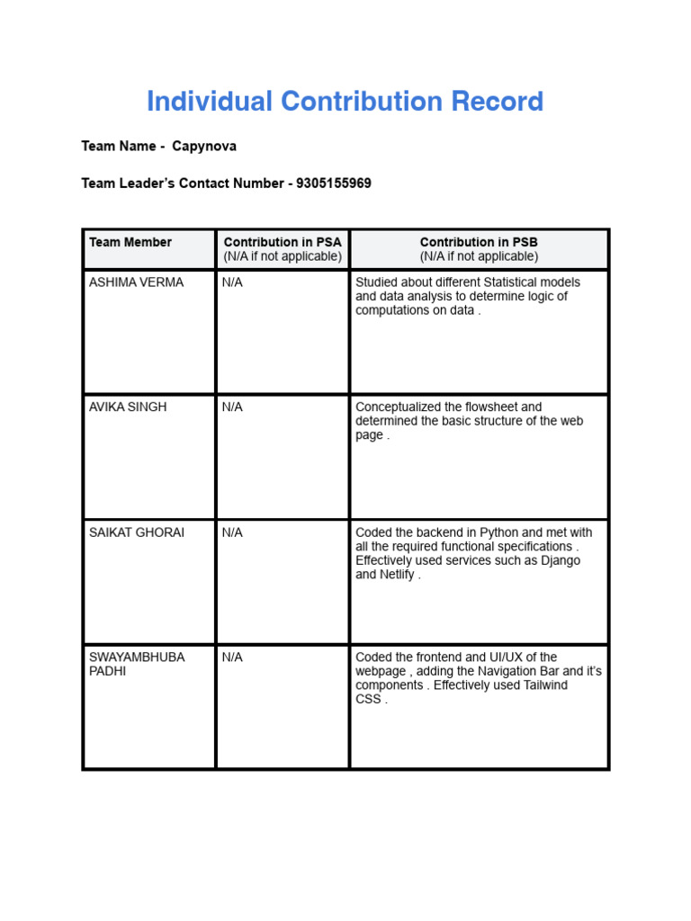 Capynova_Individual Contribution Record | PDF