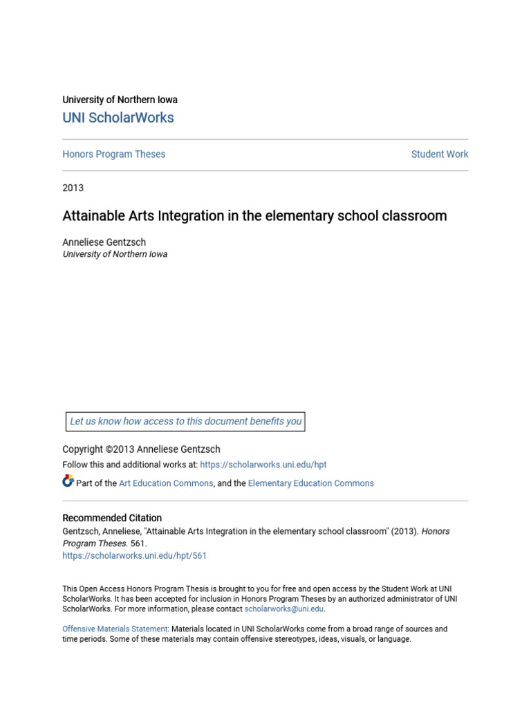Attainable Arts Integration in The Elementary School Classroom | PDF ...