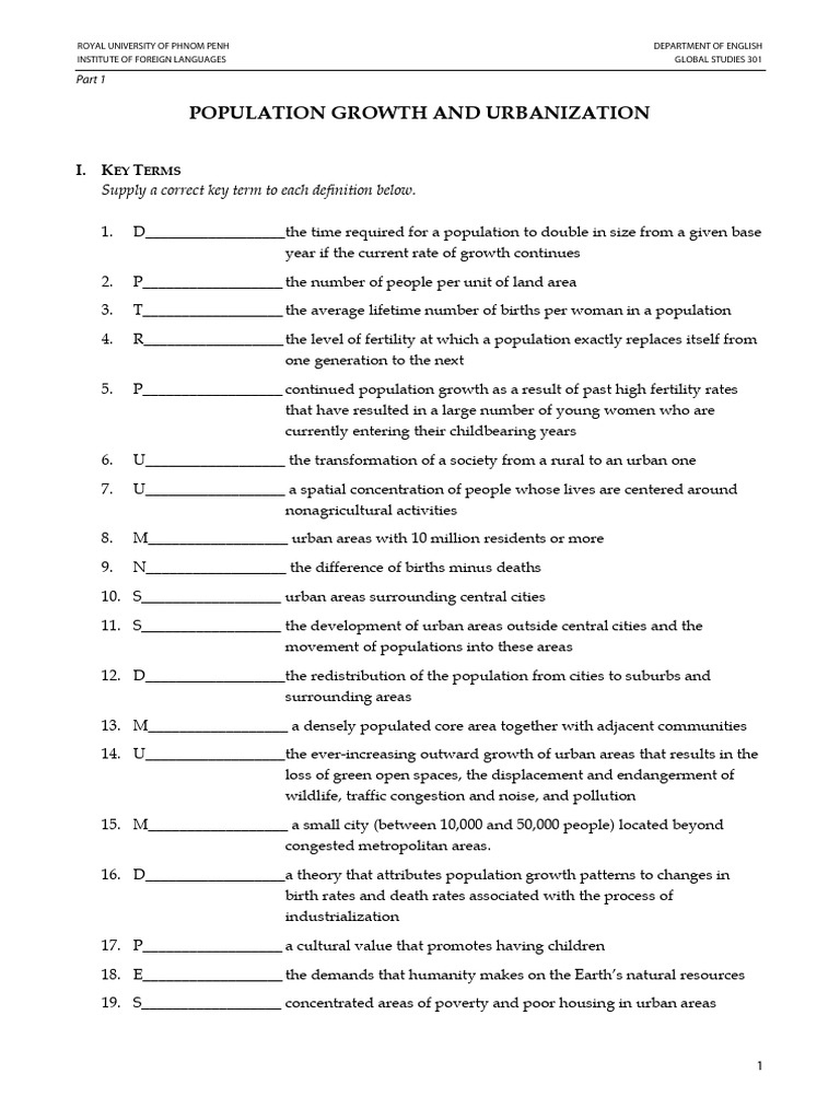 GS301 P1 Population Growth and Urbanization[Handout] | PDF | Slum ...