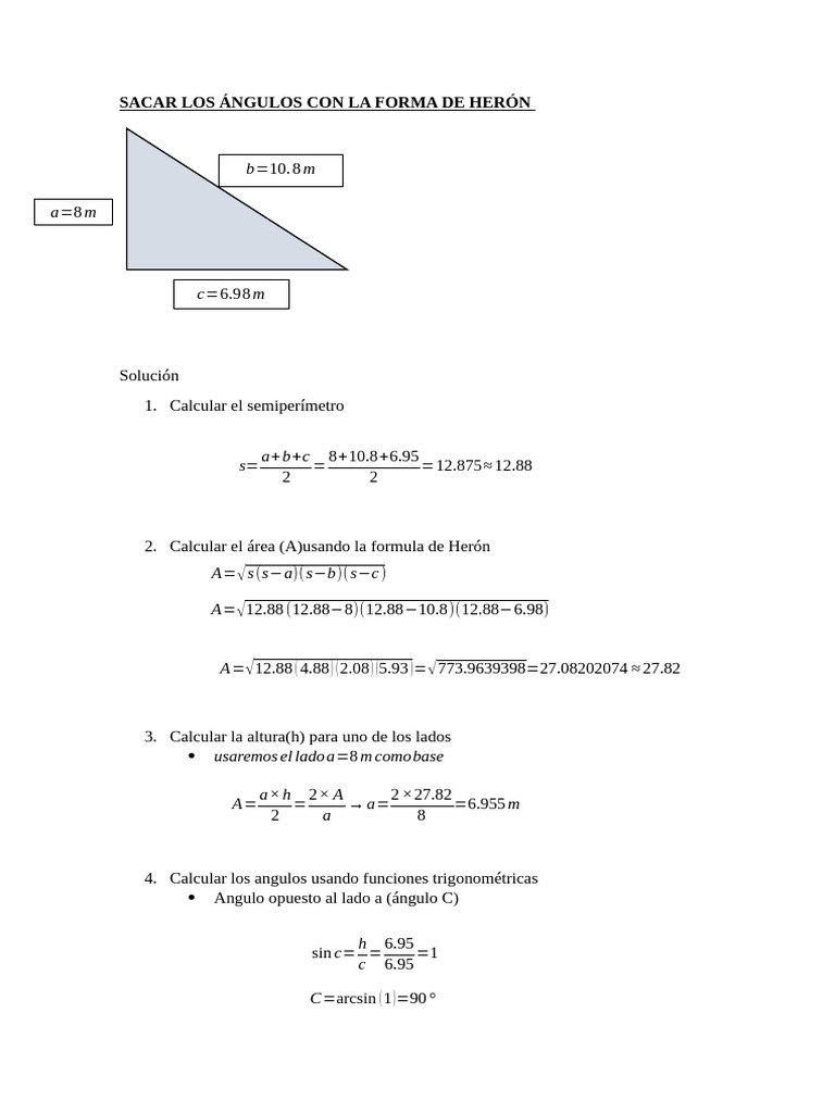 Sacar Los Ángulos Con La Forma de Herón | PDF | Matemáticas | Geometría ...