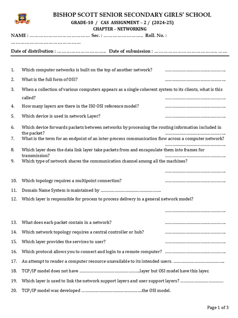 G 10 Cas Assignment 2 - Networking | PDF | Computer Network | Internet ...