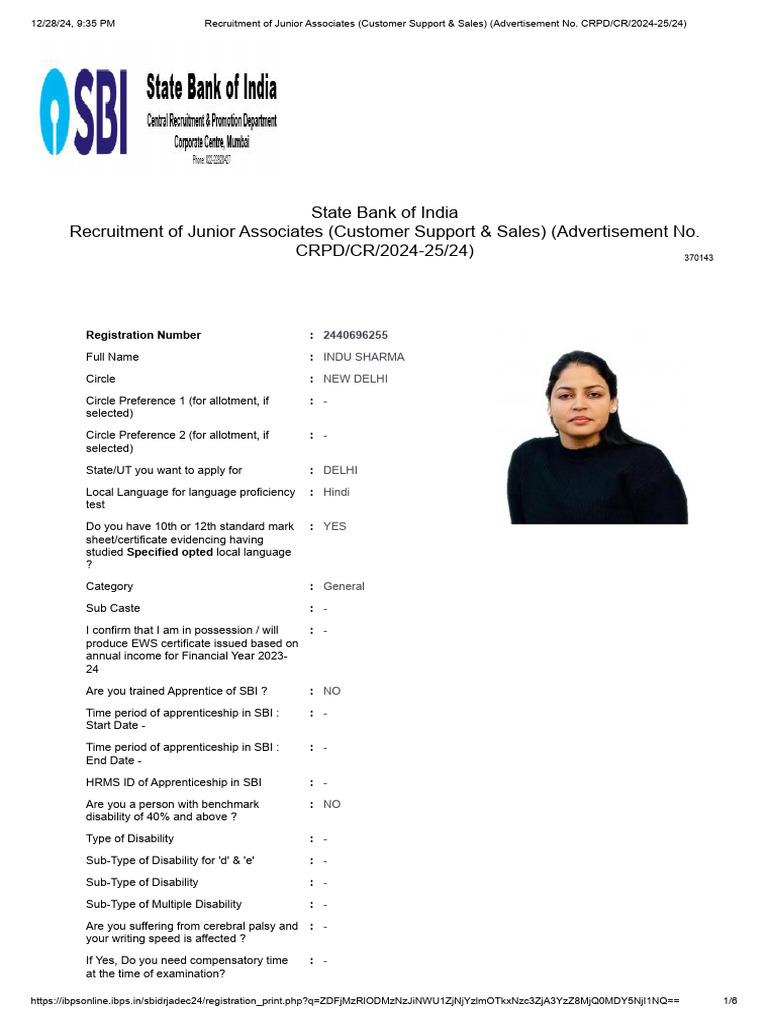 Sbi Clerk Dec24 Apply Form | PDF | Apprenticeship