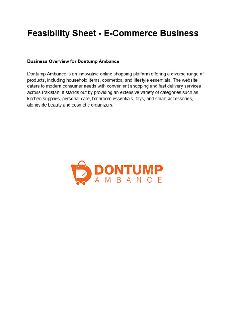Feasibility Sheet - E-Commerce Business | PDF | Marketing | Online Shopping